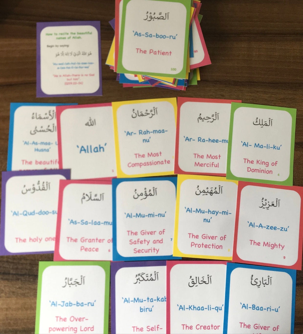 The Beautiful Names of Allah Flash Card Set! 1 CARD PER NAME! Islam ...