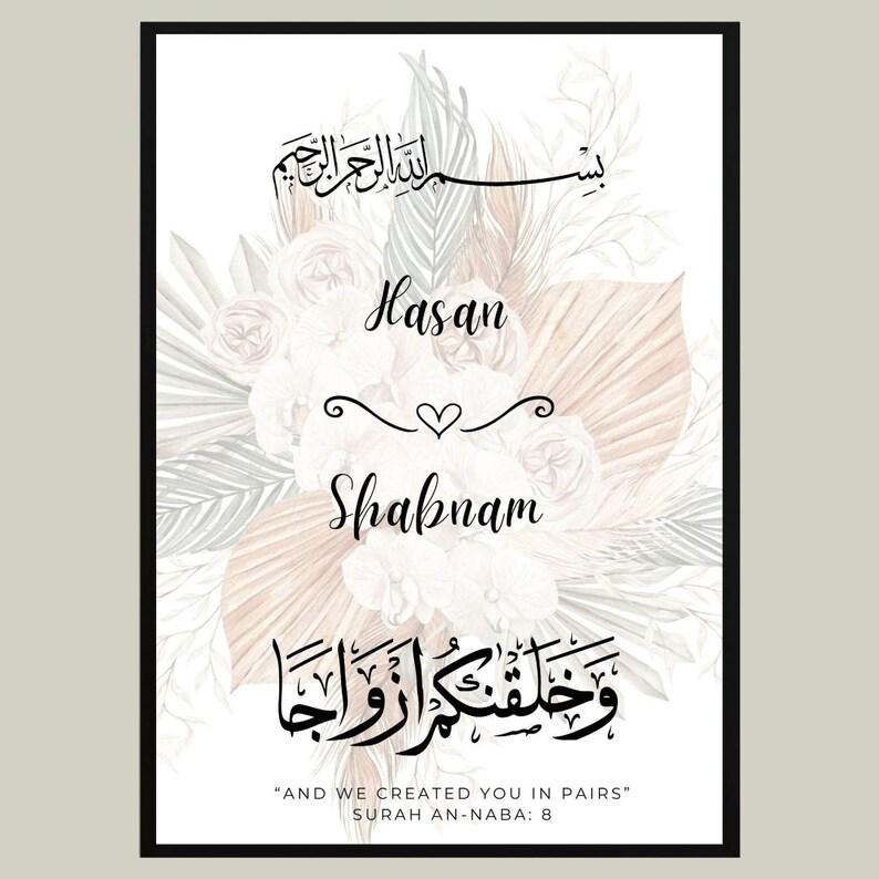 A4 Personalised Islamic Wedding Frame | Islamic Wedding Print | Nikkah ...