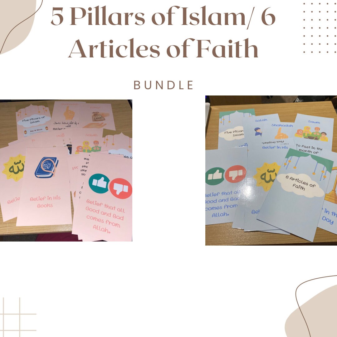 5 Pillars of Islam/ 6 Articles of Faith Flashcards, Eid Gift, Ramadan Gift, Muslim Homeschool ...