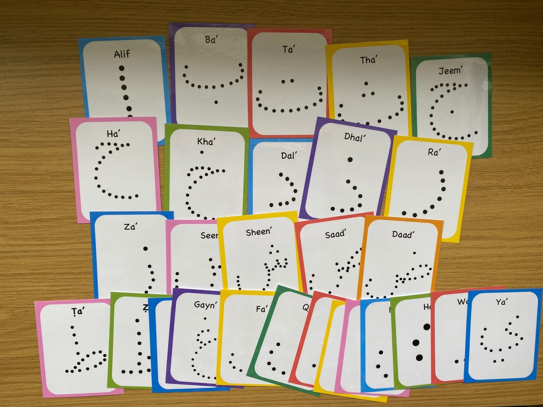 Arabic Alphabet Tracing Flashcard Set, Dot to Dot, Alif Ba Ta, Muslim ...