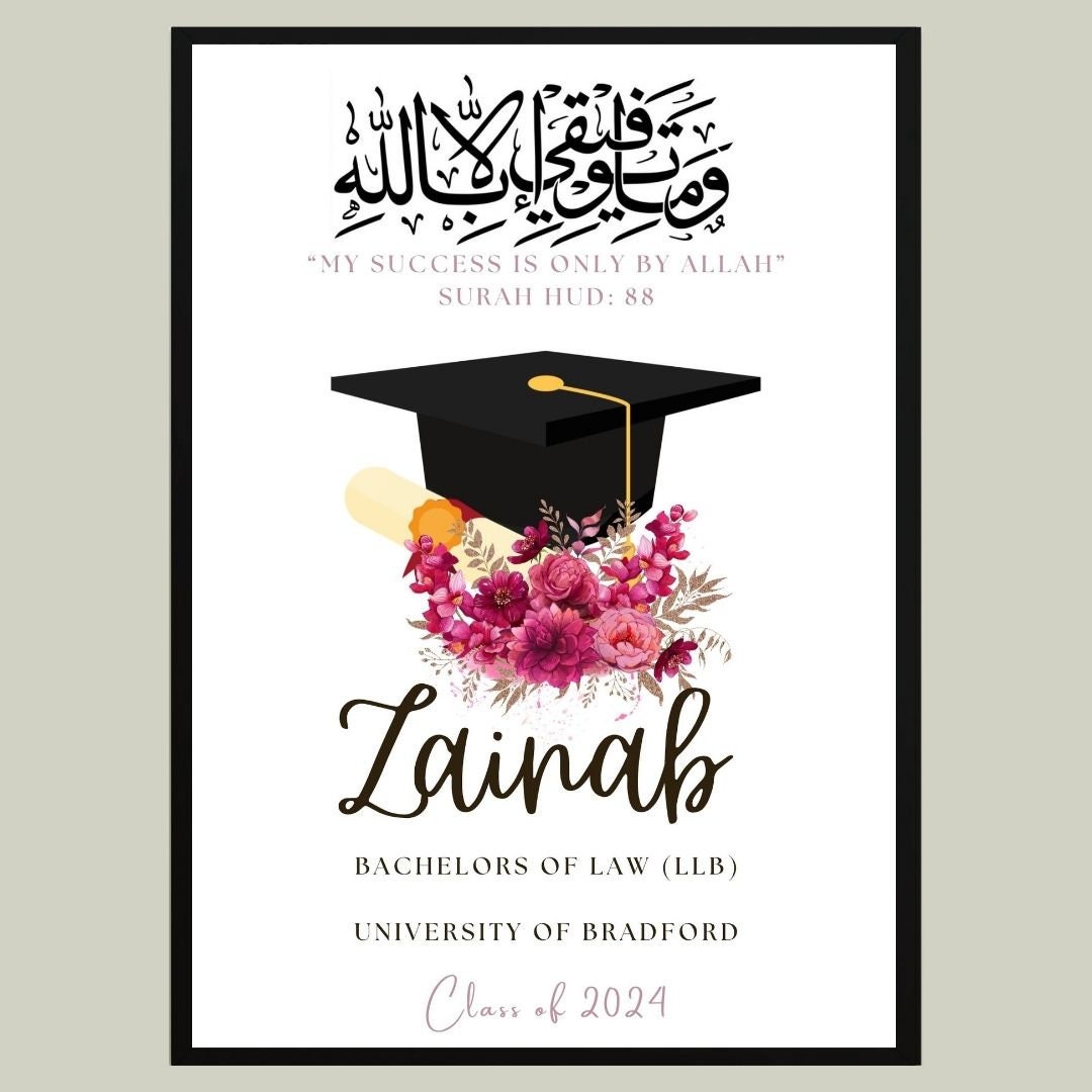 A4 Personalised Islamic Graduation Frame, Islamic Graduation Gift ...
