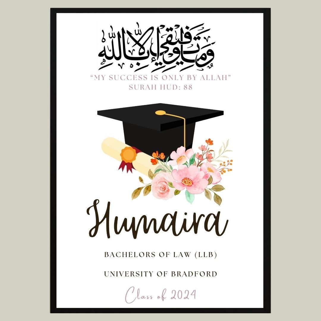A4 Personalised Islamic Graduation Frame, Islamic Graduation Gift ...