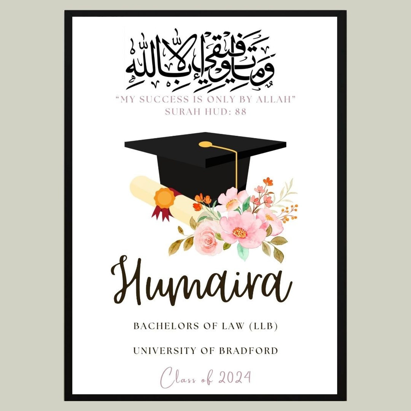 A4 Personalised Islamic Graduation Frame, Islamic Graduation Gift ...