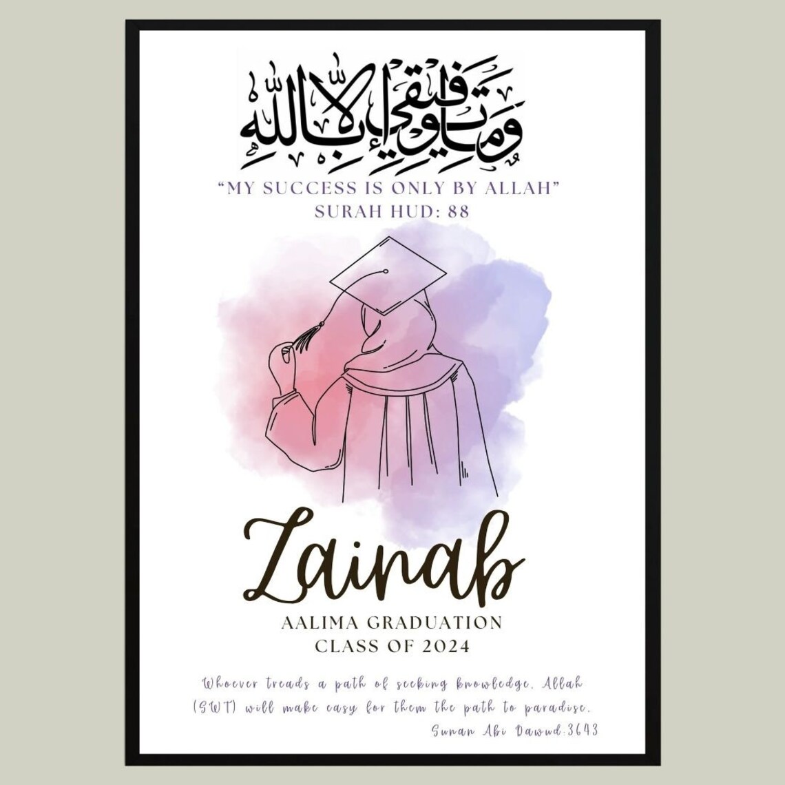 Aalimah Graduation Frame, Alimah Graduation Gift, Alimah Gifts, Quraan ...