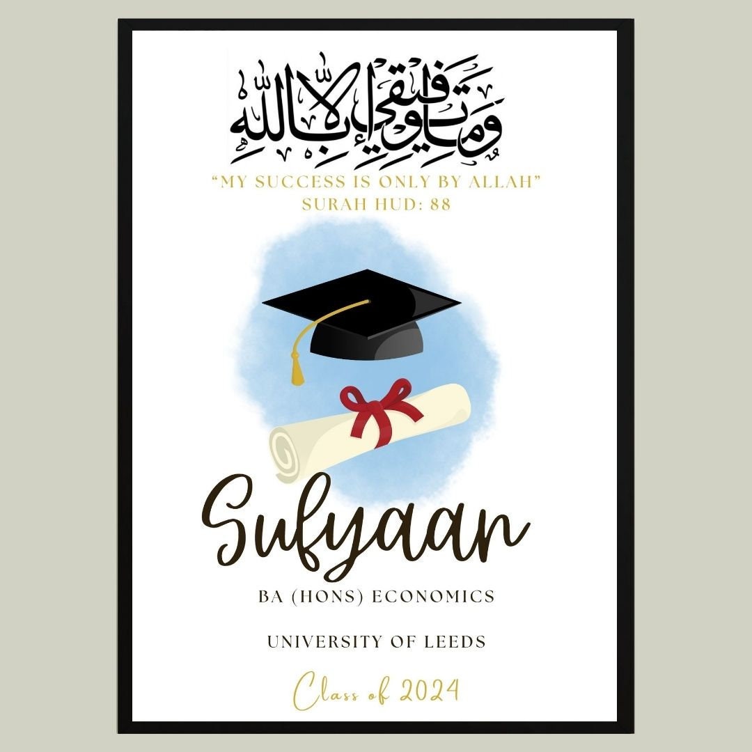 A4 Personalised Islamic Graduation Frame, Islamic Graduation Gift ...