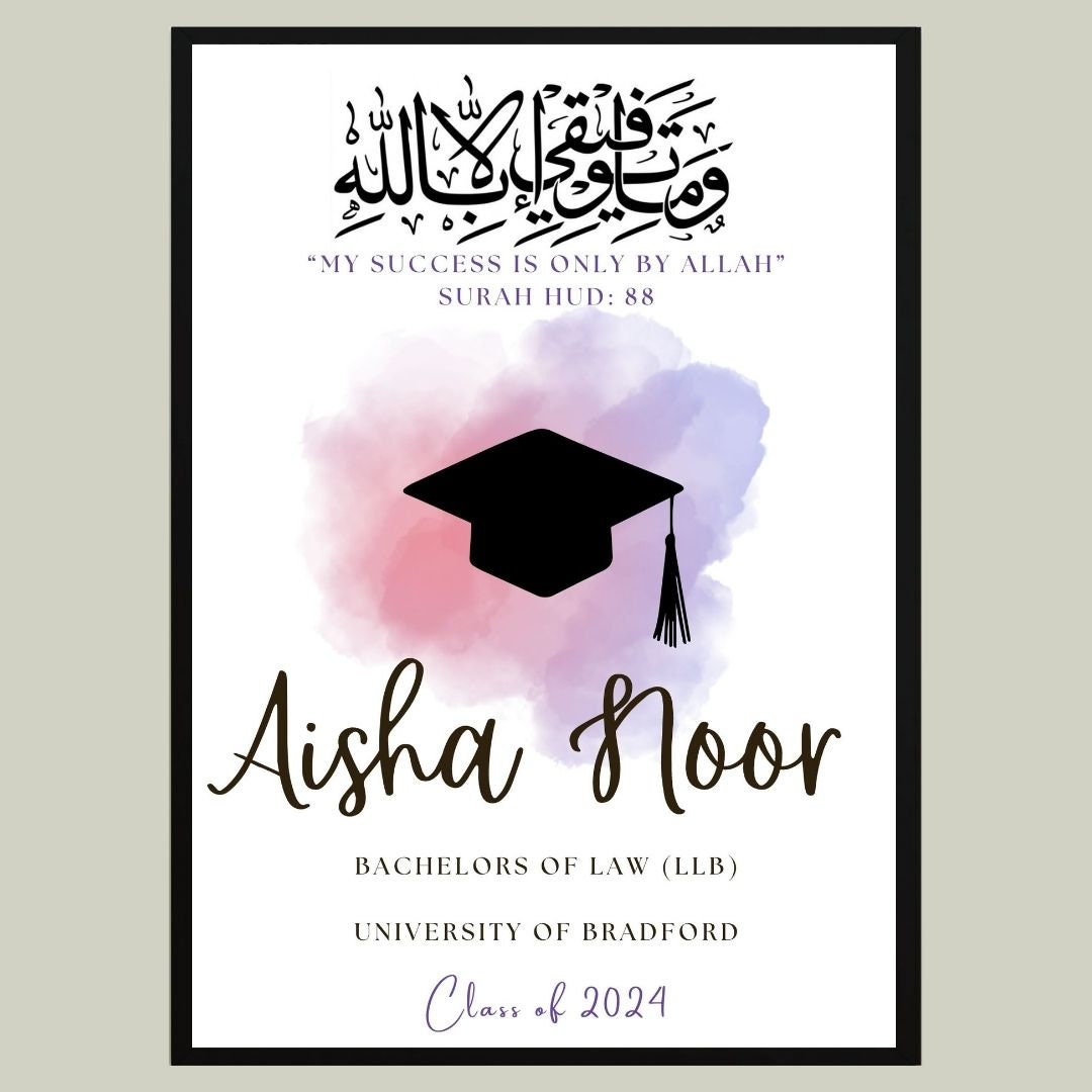A4 Personalised Islamic Graduation Frame, Islamic Graduation Gift ...