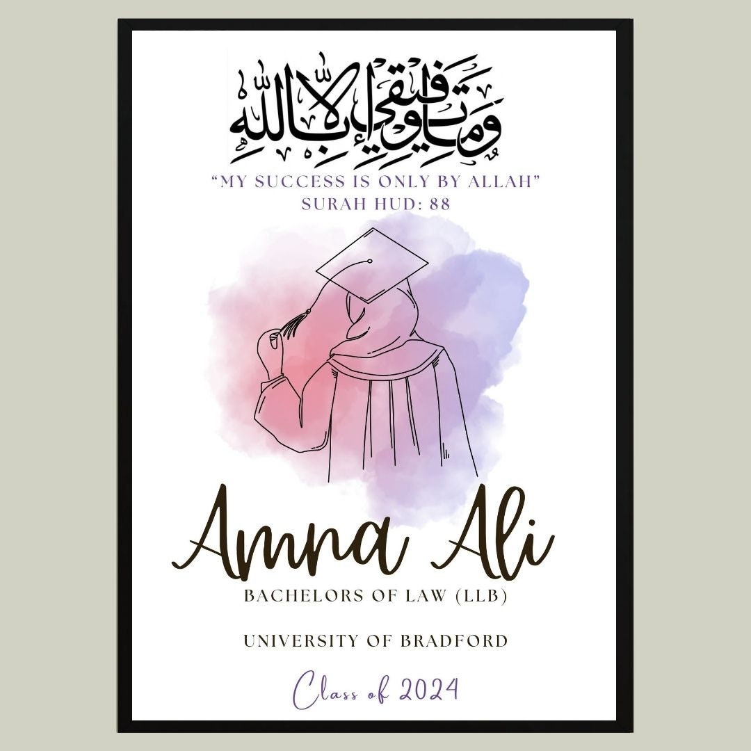 A4 Personalised Islamic Graduation Frame, Islamic Graduation Gift ...