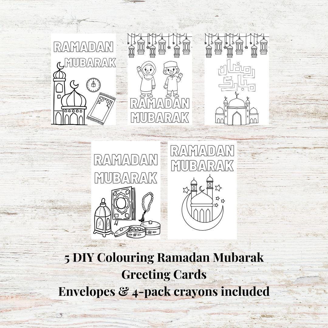 DIY Ramadan Mubarak Colouring Greeting Card for Kids, Envelope and ...