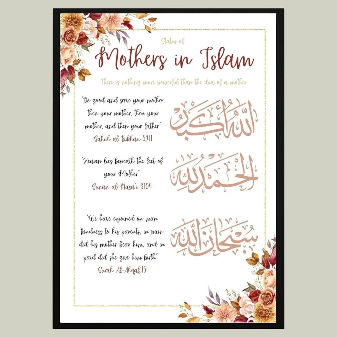 Status of Mothers in Islam, Muslim Mum Frame, Islamic Mum Gift, Islamic ...