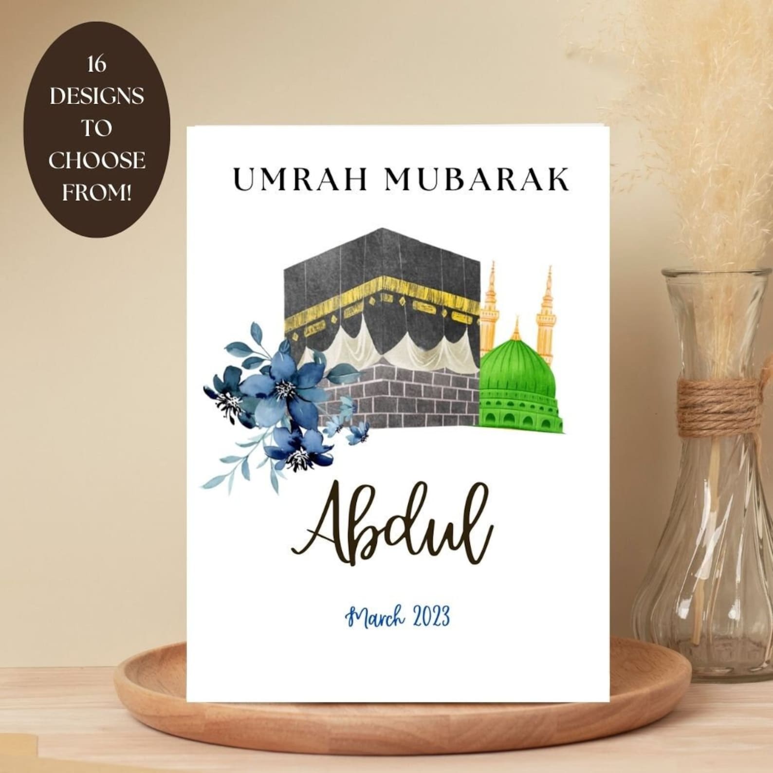 Umrah Mubarak Greeting Card, Personalised A5 Umrah Gift, Muslim Umrah ...