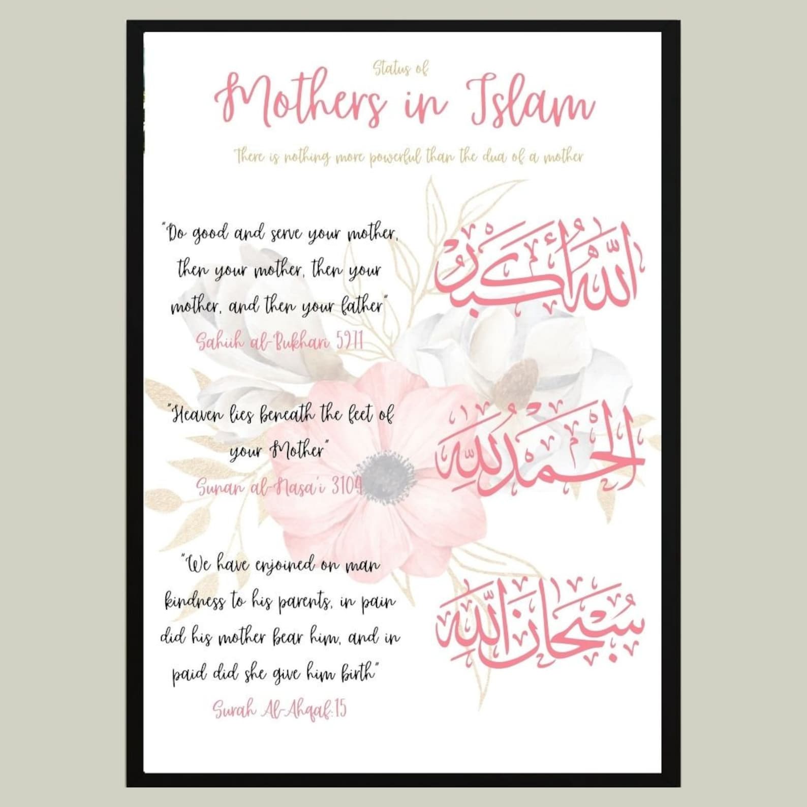 Status of Mothers in Islam, Muslim Mum Frame, Islamic Mum Gift, Islamic ...