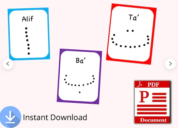 Arabic Alphabet Tracing Flashcard Set Dot to Dot Alif Ba Ta - Etsy