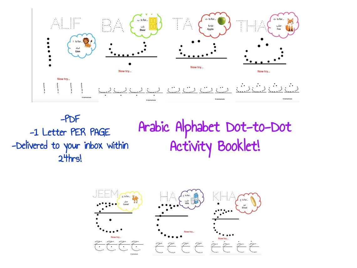 Arabic Alphabet Dot to Dot Activity Booklet ALIF TO YA - Etsy UK