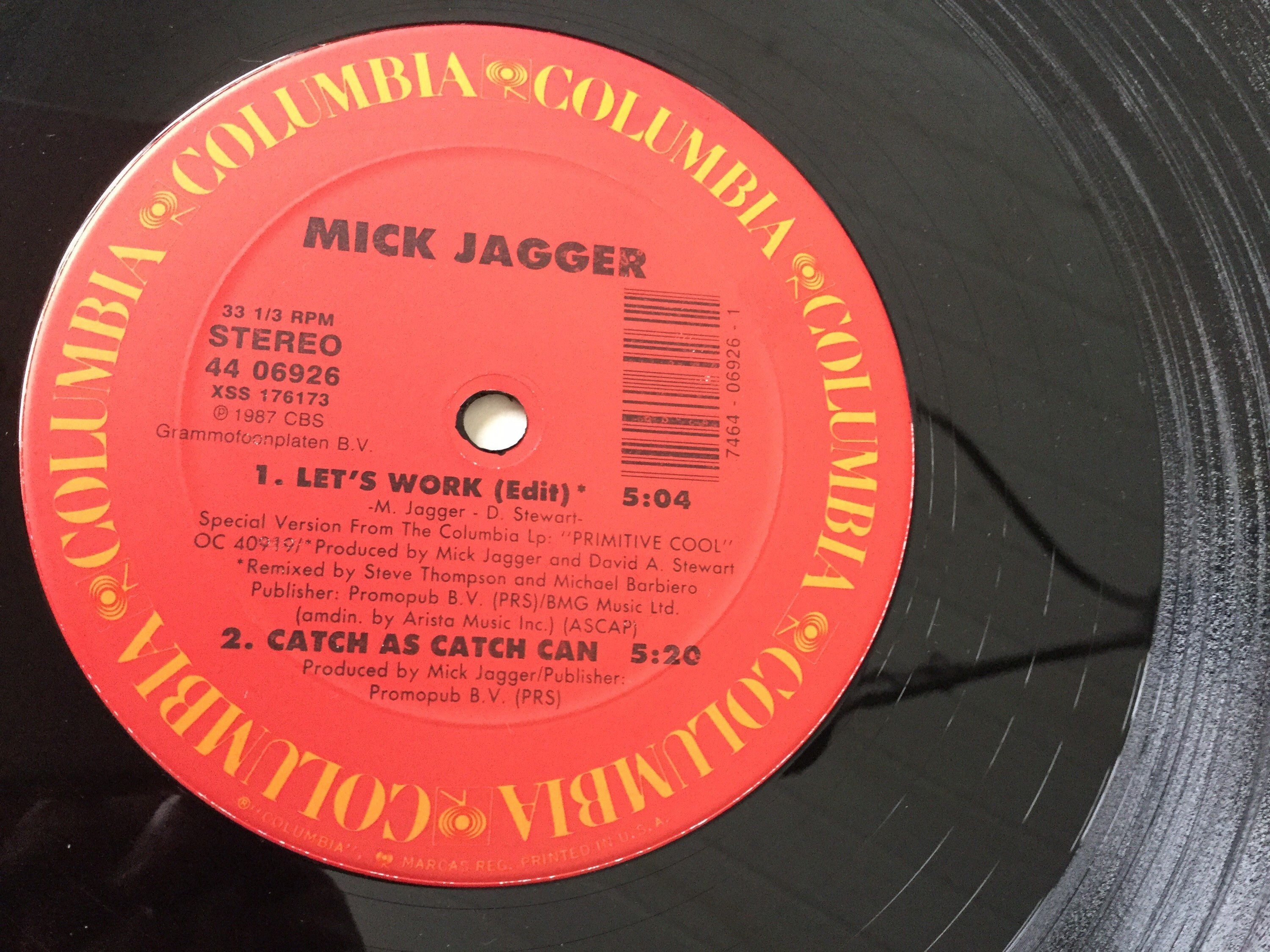 Mick Jagger Let’s Work 1987 Columbia Records Stereo 12” Single 44-06926 ...
