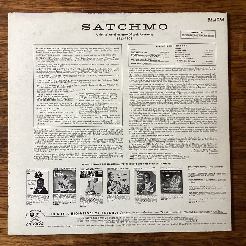Louis Armstrong Satchmo A Musical Autobiography Mono Vinyl LP 1959 ...