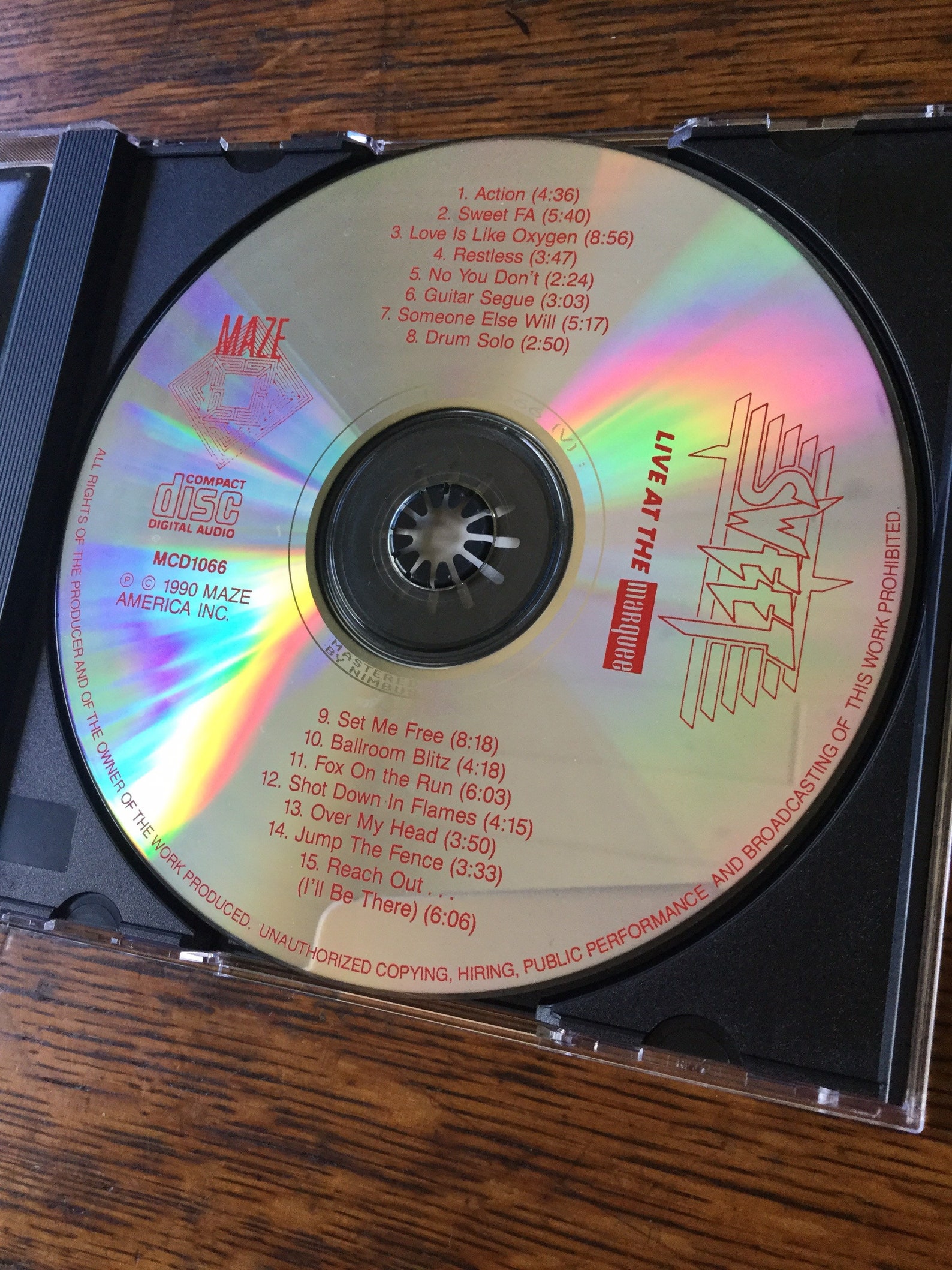 Sweet Live at the Marquee CD 1990 Maze America Records MCD 1066-2 ...