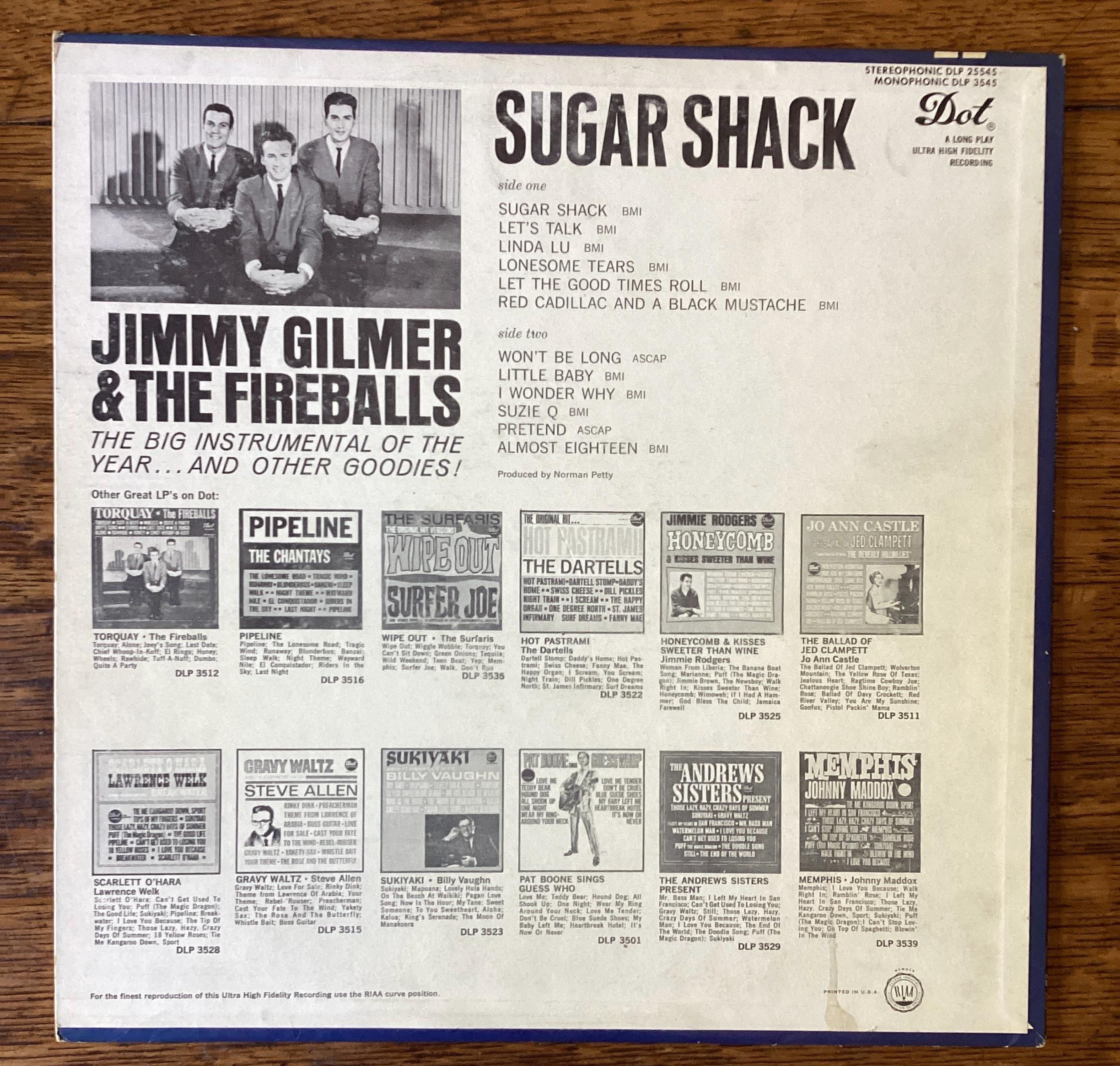 Jimmy Gilmer - Sugar Shack - Mono Vinyl LP 1963 Dot Records DLP-3545 - Etsy