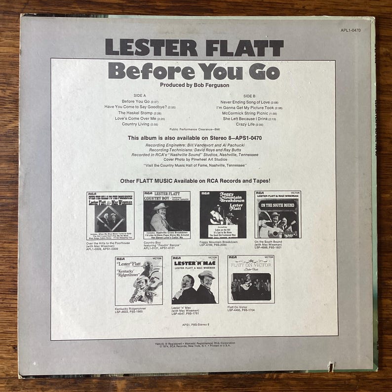 Lester Flatt - Before You Go - Stereo Vinyl Lp 1974 RCA Records APL1 ...
