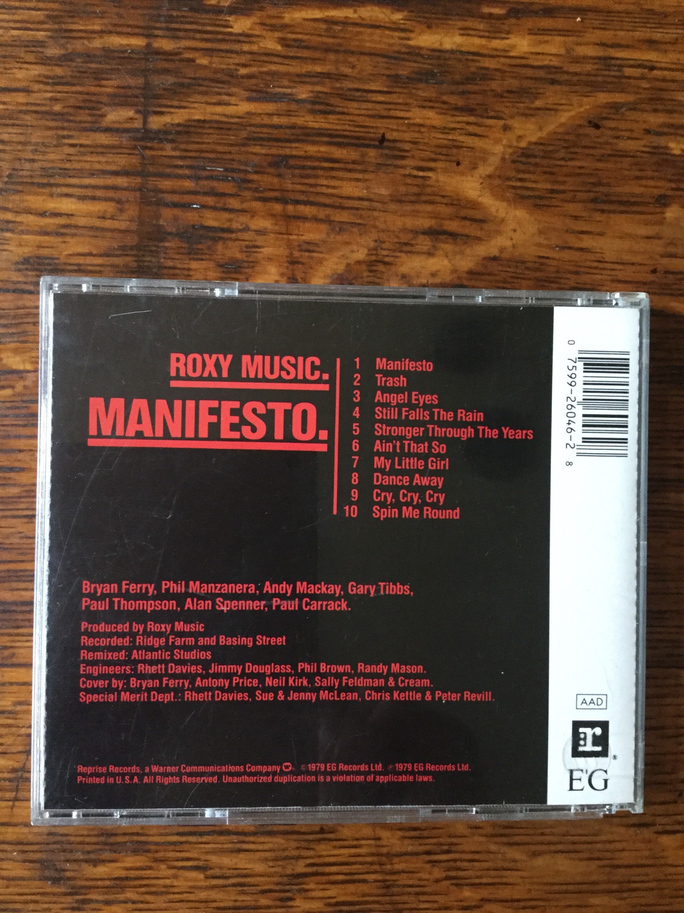 Roxy Music Manifesto CD Reprise Records 9 26046-2 | Etsy