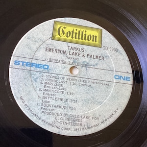 Emerson Lake & Palmer Tarkus Vinyl Gatefold Stereo Lp 1971 Cotillion ...