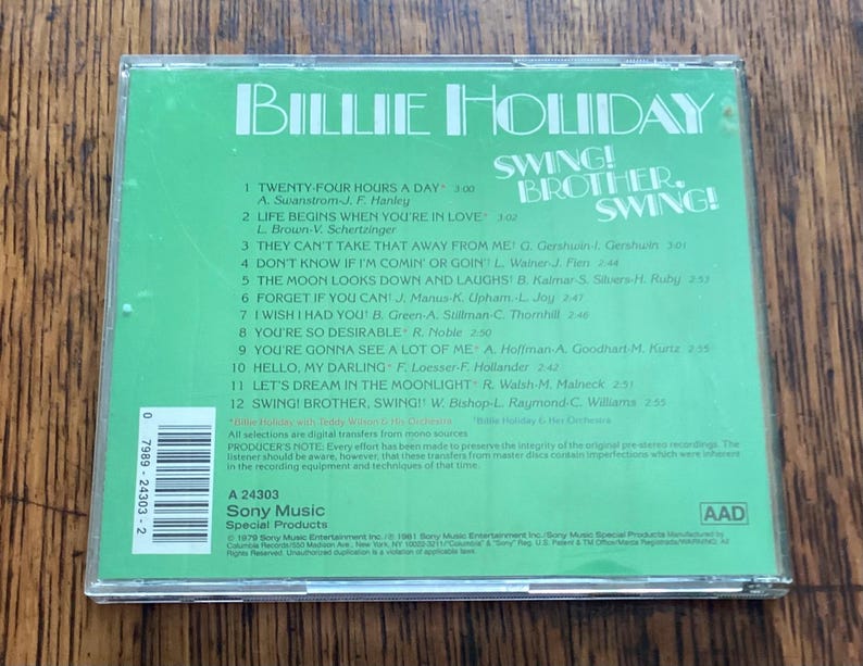 Billie Holiday - Swing Brother Swing - CD - 1995 Sony Music A 24303 - Etsy