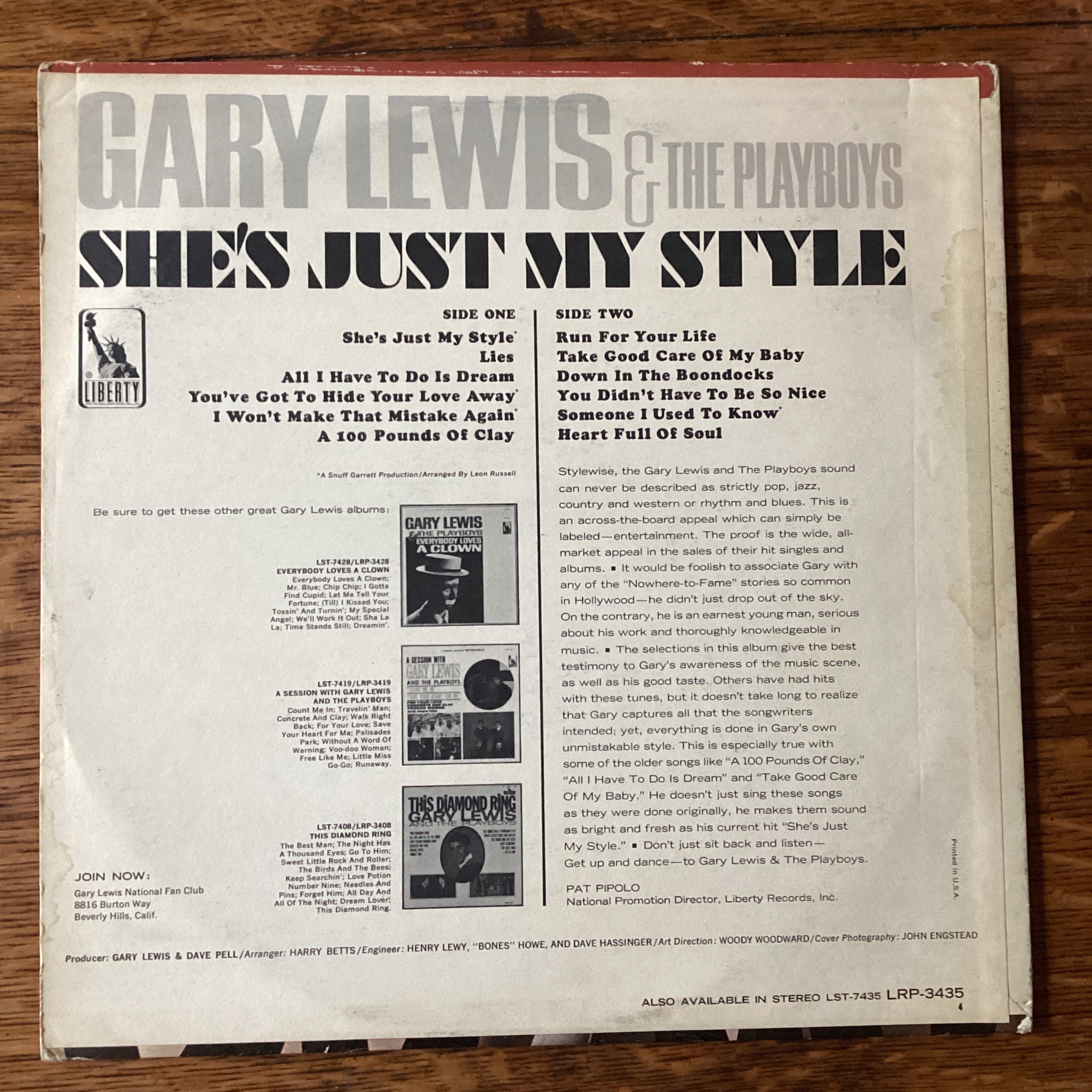 Gary Lewis & the Playboys Shes Just My Style Mono Vinyl LP - Etsy