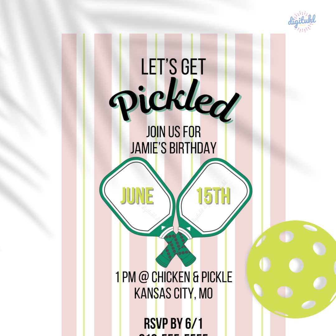 Pickleball Birthday Invitation, Let's Get Pickled Birthday, Pink ...