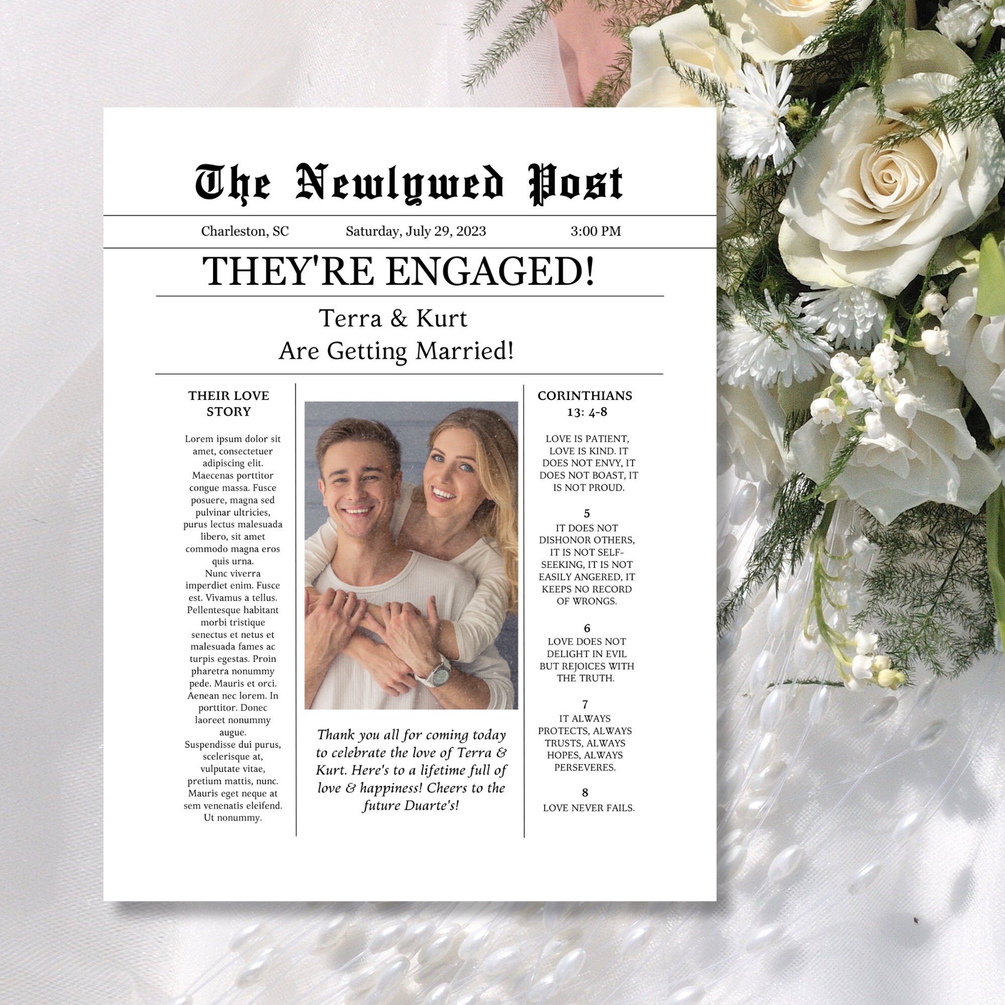 Engagement Announcement Template, Newspaper Save the Date, Newspaper ...