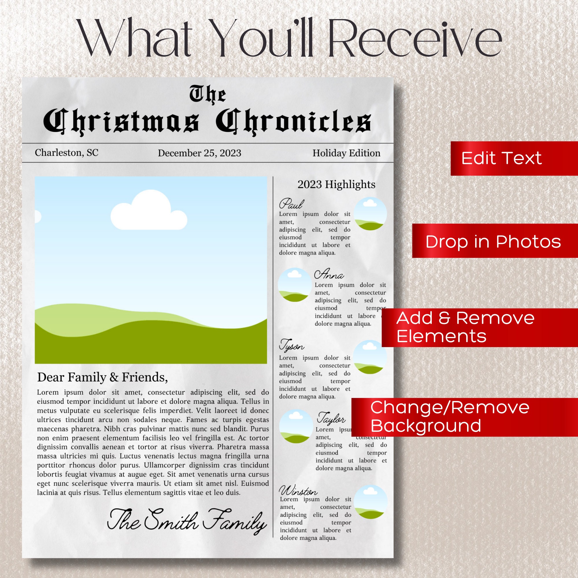 Christmas Family Newspaper Template, Christmas Newsletter, Canva ...
