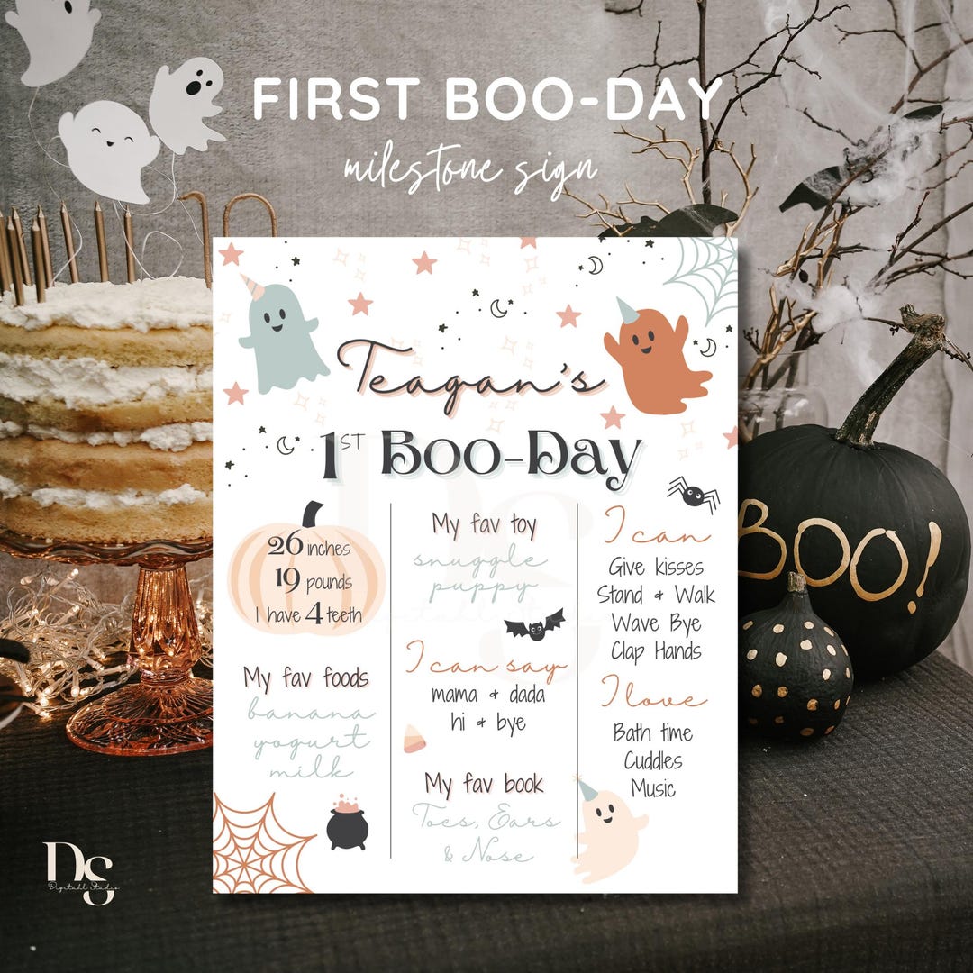 Editable Boy's First Boo-day Milestone Sign: Halloween Birthday ...