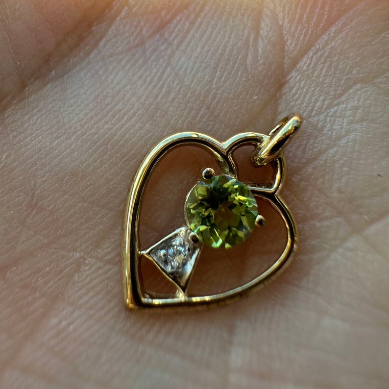 Vintage 14K Gold Peridot Heart Pendant, Genuine Peridot Charm, August ...