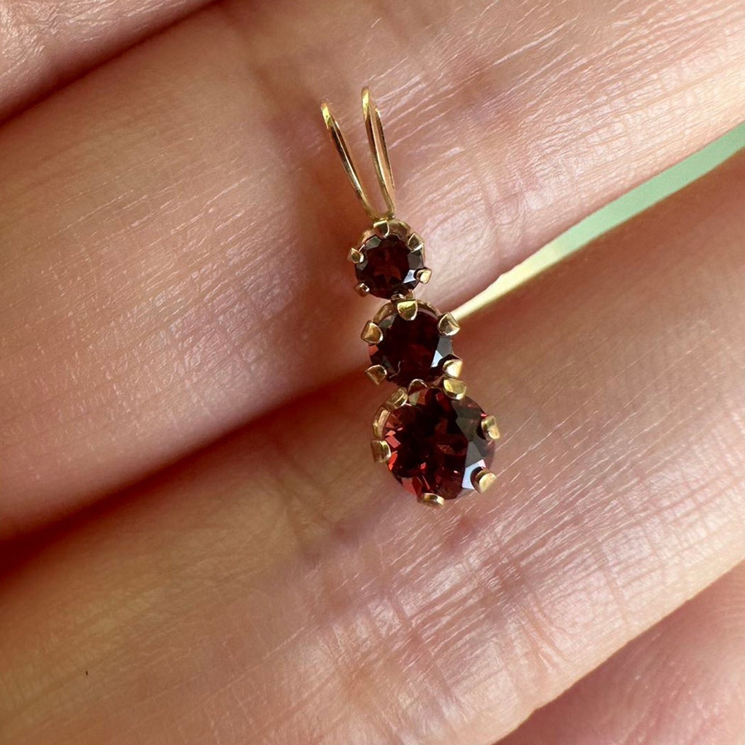 Vintage 14K Gold Garnet Journey Pendant, Past Present Future Pendant, 3 ...