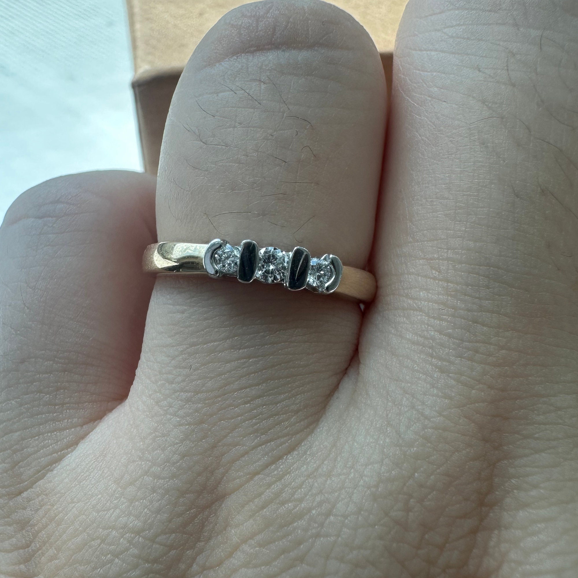 Vintage 14K Gold Trilogy Diamond Ring, Three Stone Diamond Band, US Size 6.5, Diamond Engagement ...