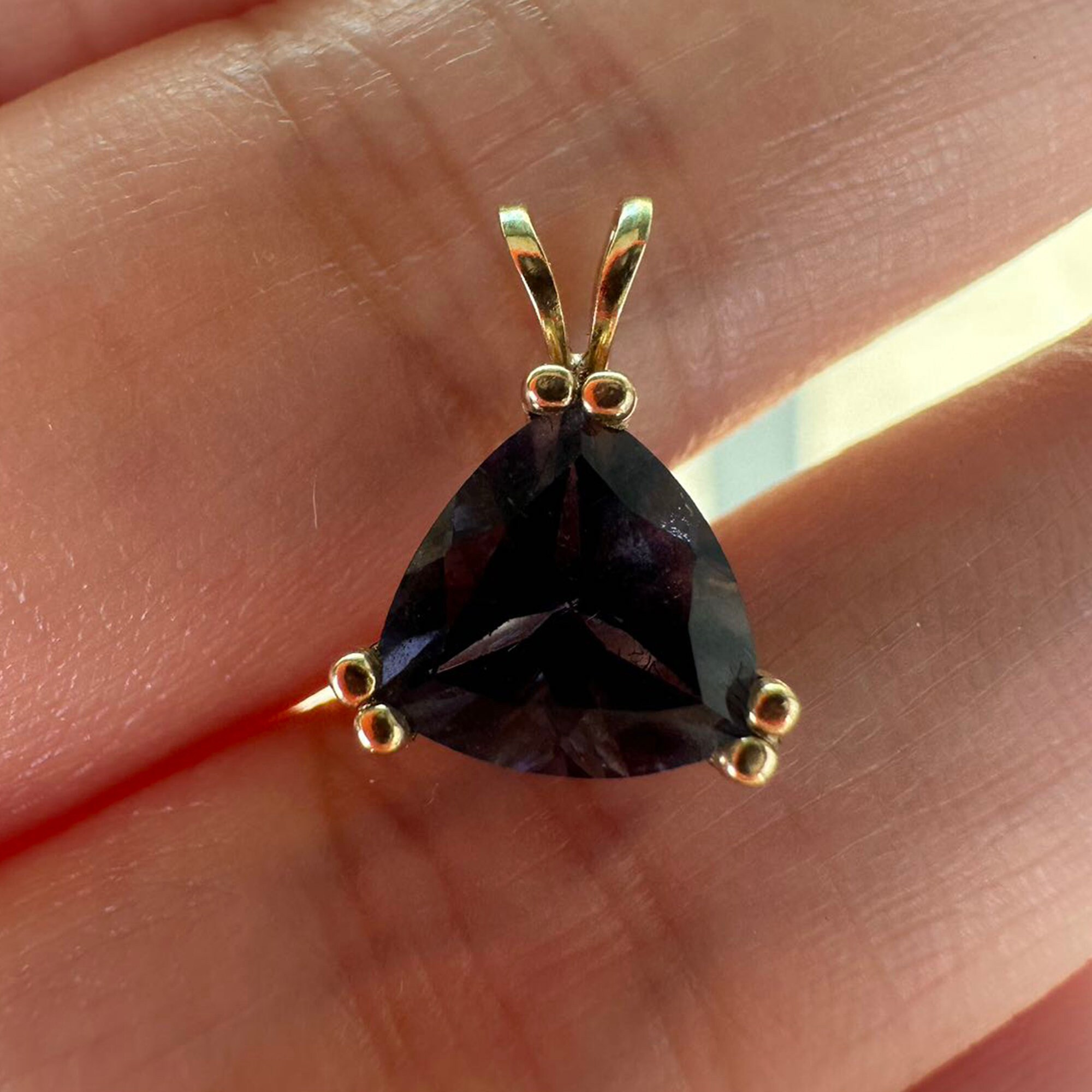 Vintage 14K Gold Trillion Iolite Pendant, Estate 8MM Intense Purple ...