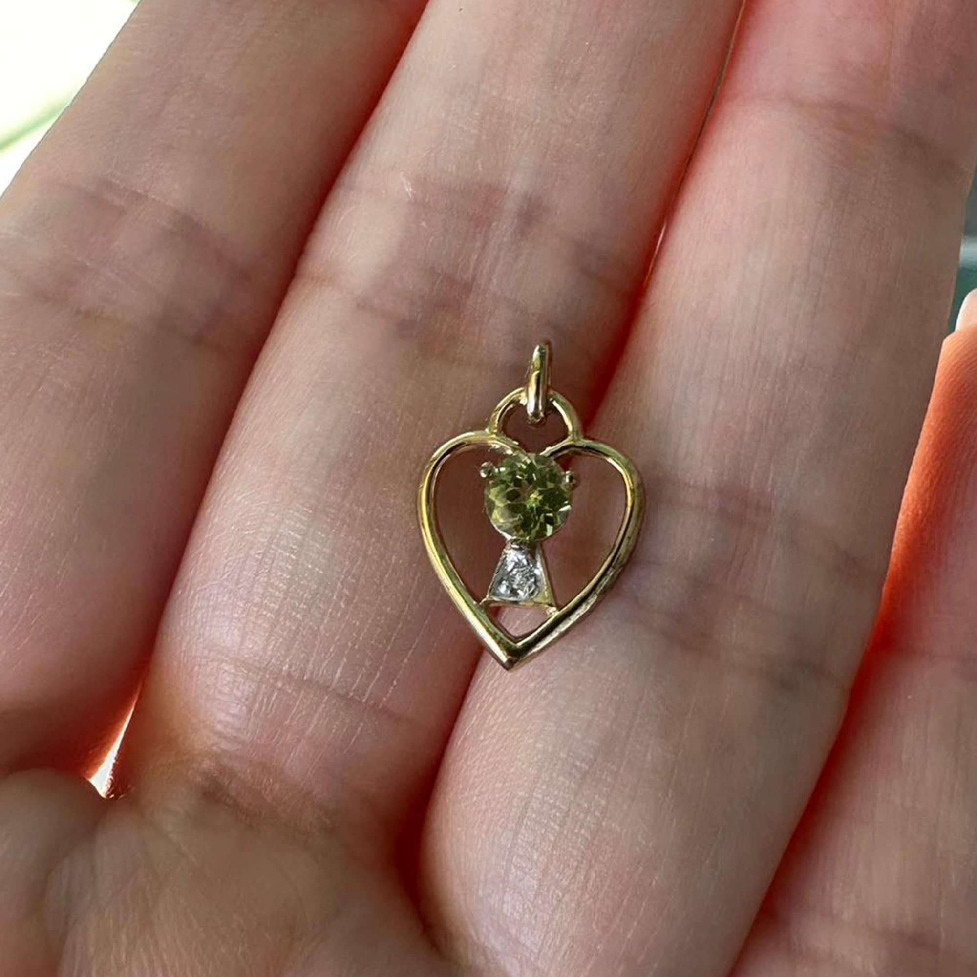 Vintage 14K Gold Peridot Heart Pendant, Genuine Peridot Charm, August ...