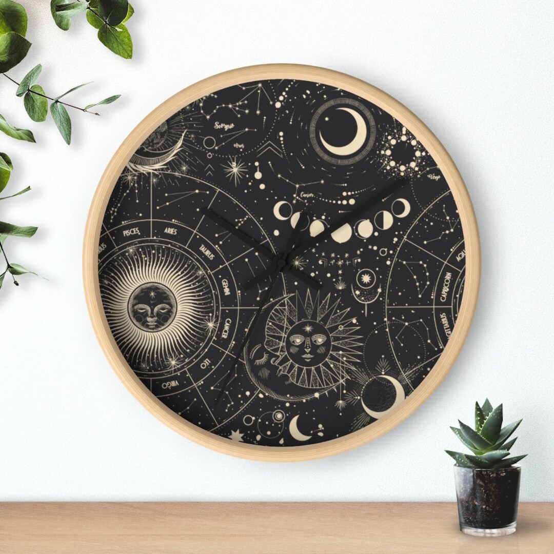 Celestial Wall Clock Witchy Wall Décor, Astrology Zodiac Cosmic ...
