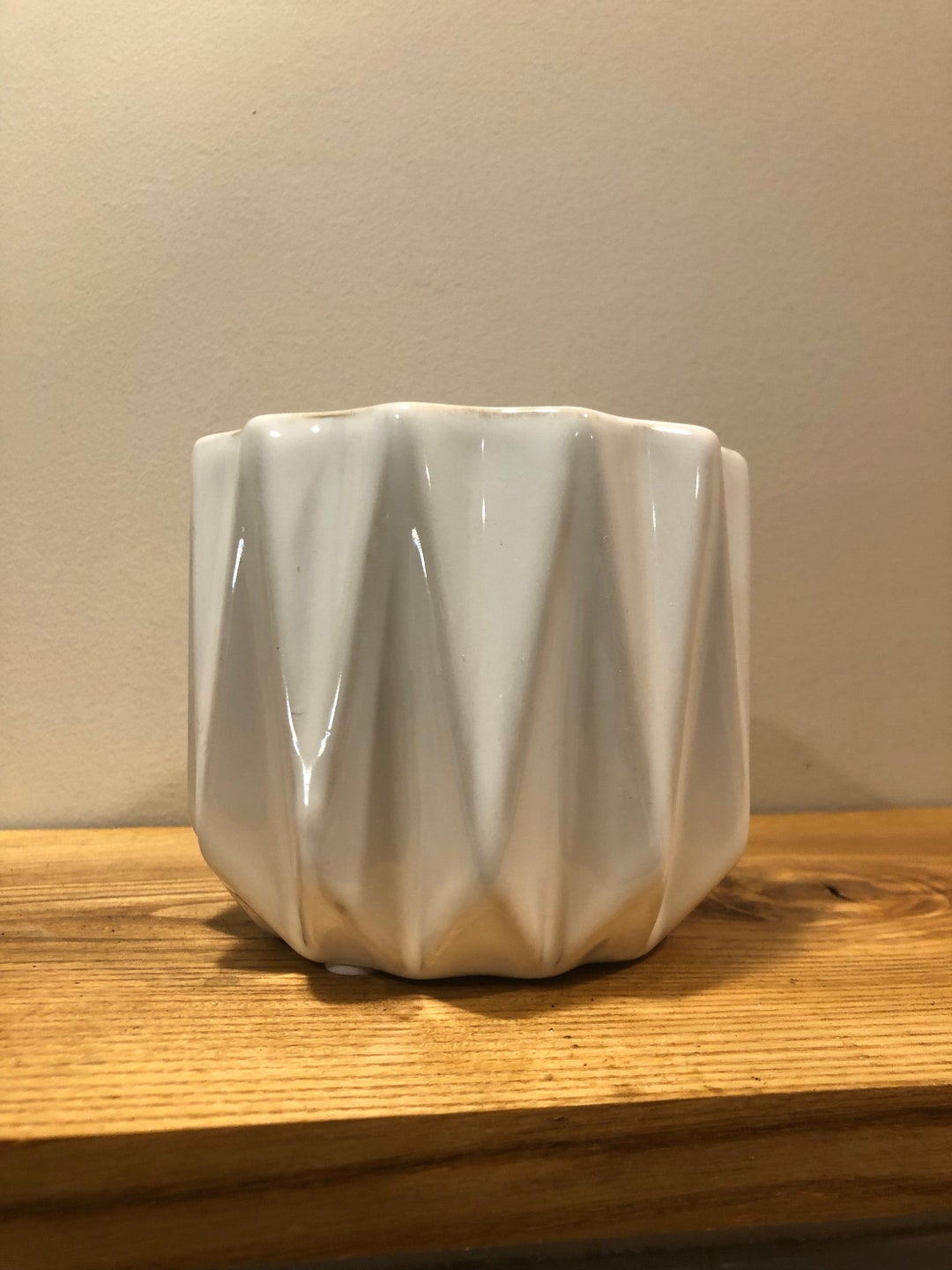 5 White Geometric Ceramic Pot With Drainage Hole - Etsy