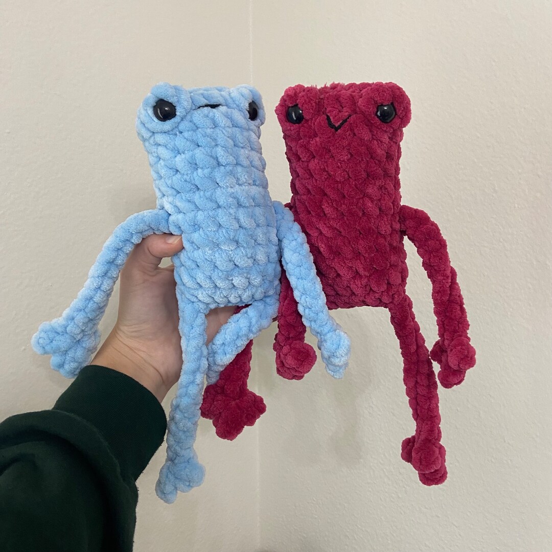 Crochet Jumbo Leggy Frog Plushie, Blue Jumbo Leggy Frog, Magenta Jumbo ...
