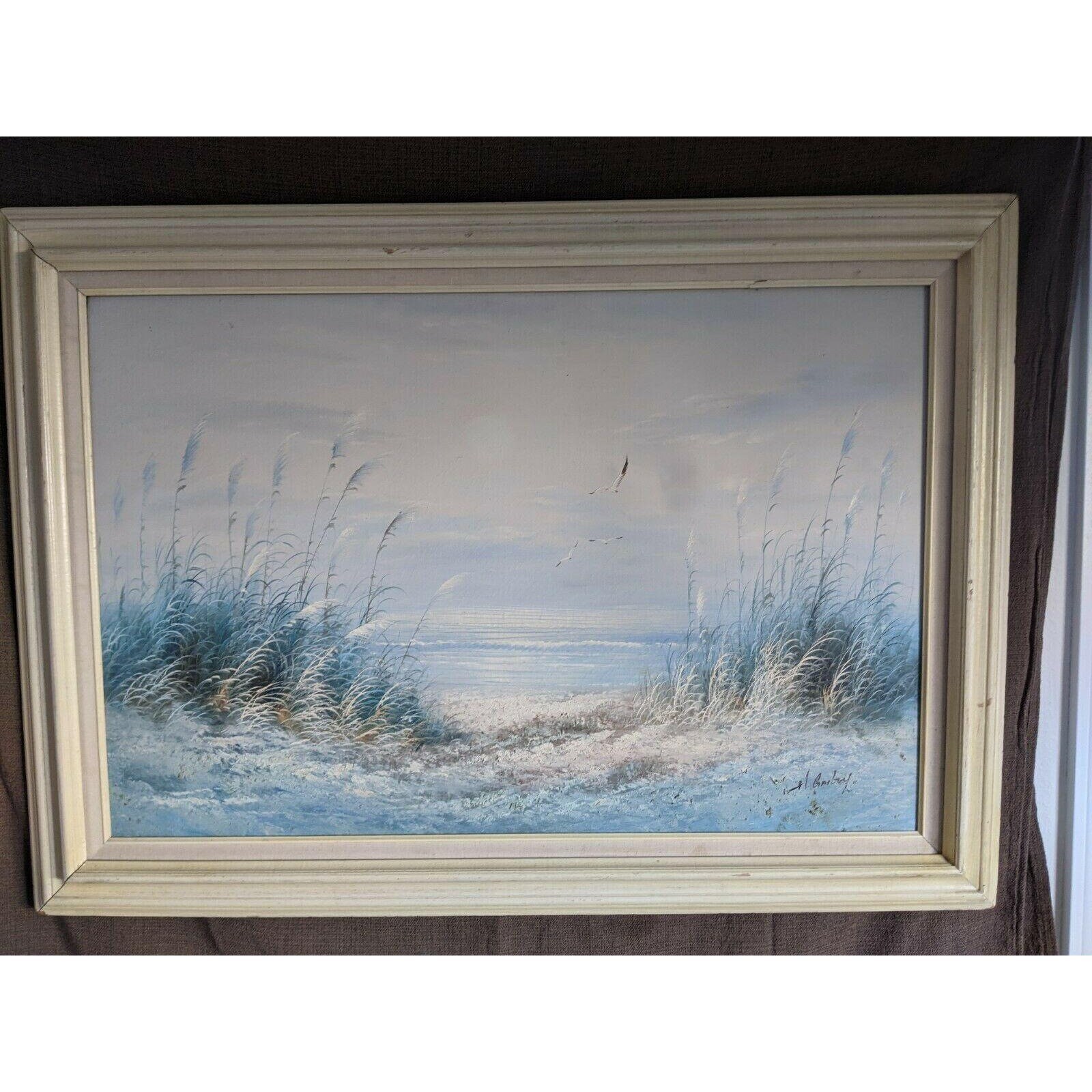 Oil Art & Collectibles Vintage Large Oil Painting on Canvas Seascape ...