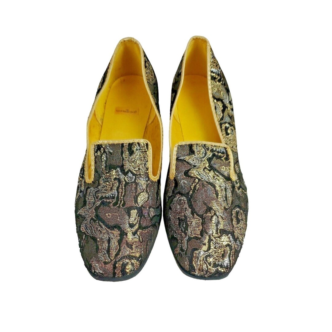 Vintage 1970 Womens Flats Black, Gold & Silver Brocade Wellco Size 7 M ...
