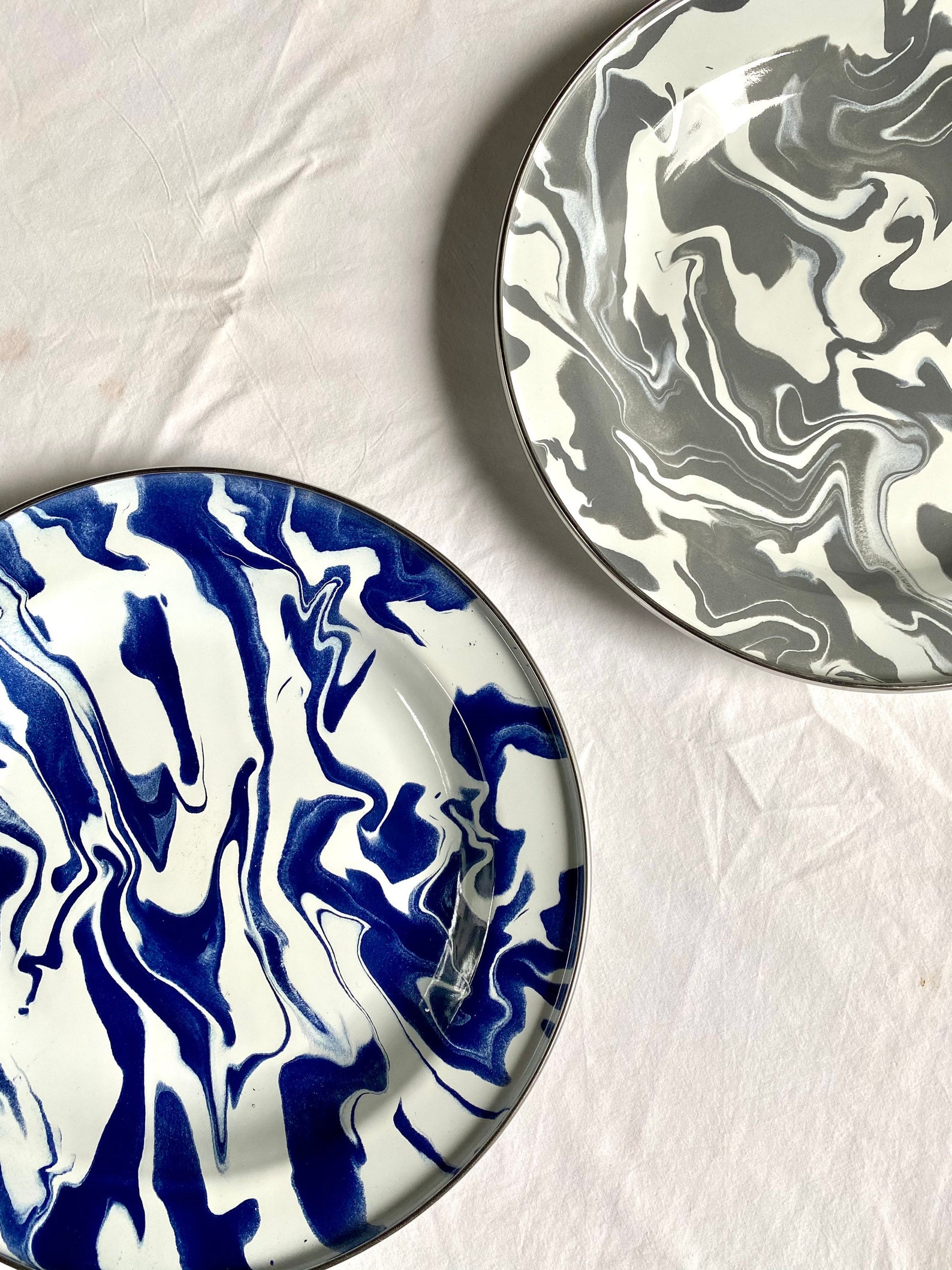 Large Enamel Marble Plate, in Blue and Grey - Made in Bali. - Etsy UK