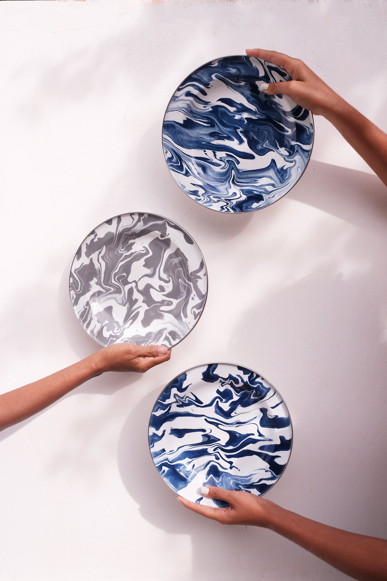 Large Enamel Marble Plate, in Blue and Grey - Made in Bali. - Etsy UK