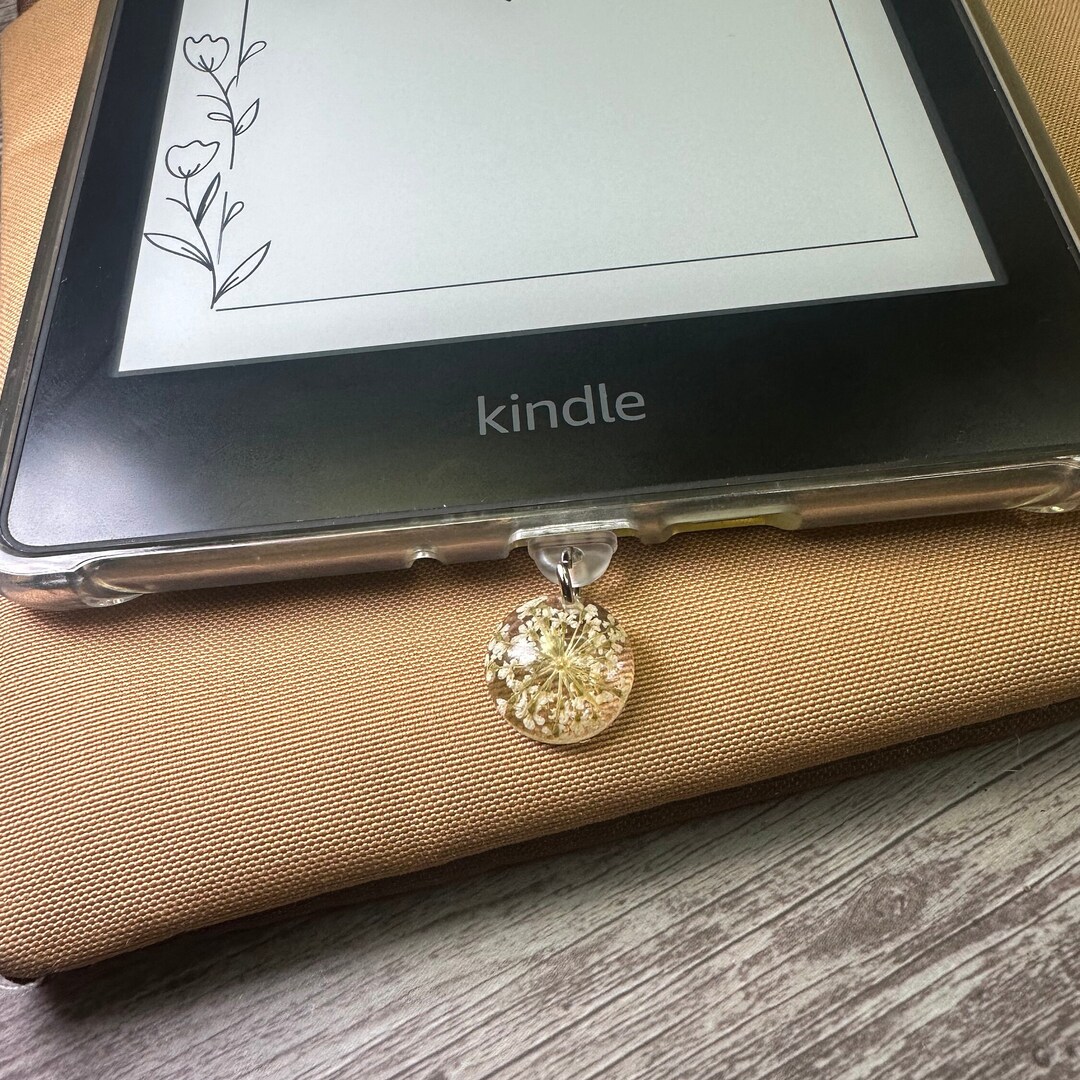 Kindle Charm Custom,pressed Flowers Ereader Charm,usb-c Dust Plug ...