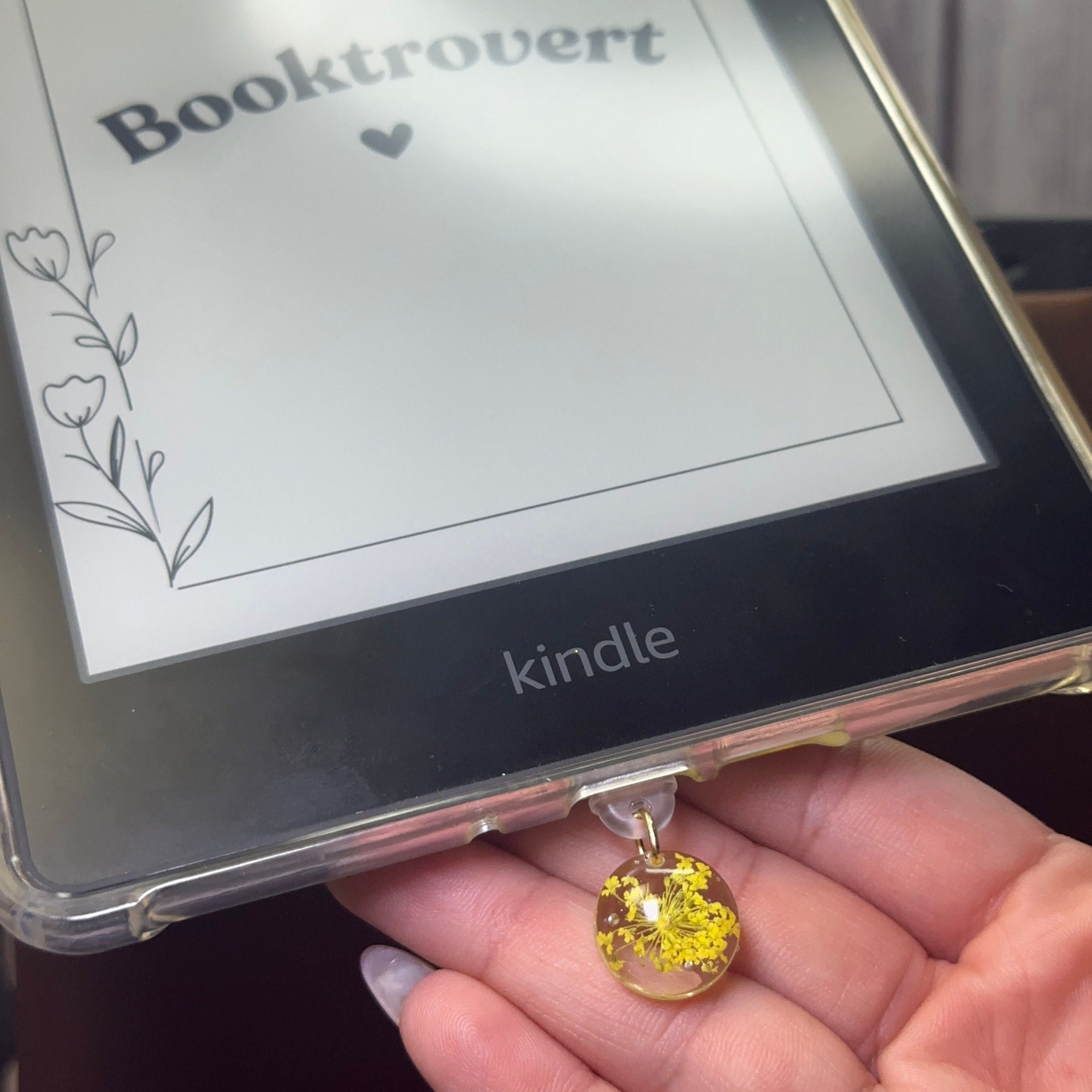 Kindle Charm Custom,pressed Flowers Ereader Charm,usb-c Dust Plug ...