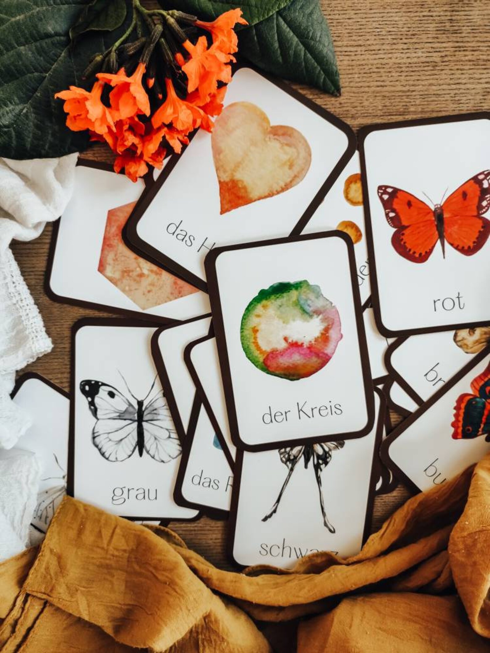 German Colors and Shapes Watercolor Flashcards Digital | Etsy