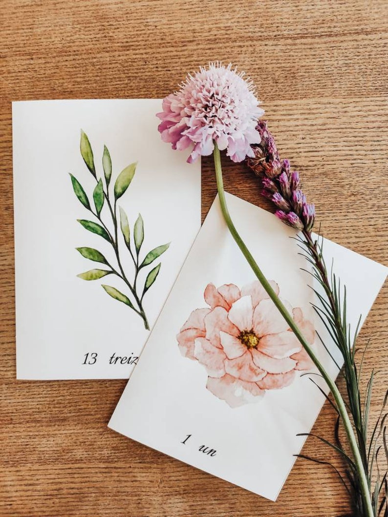 French Numbers Digital Download Watercolor Floral Garden | Etsy