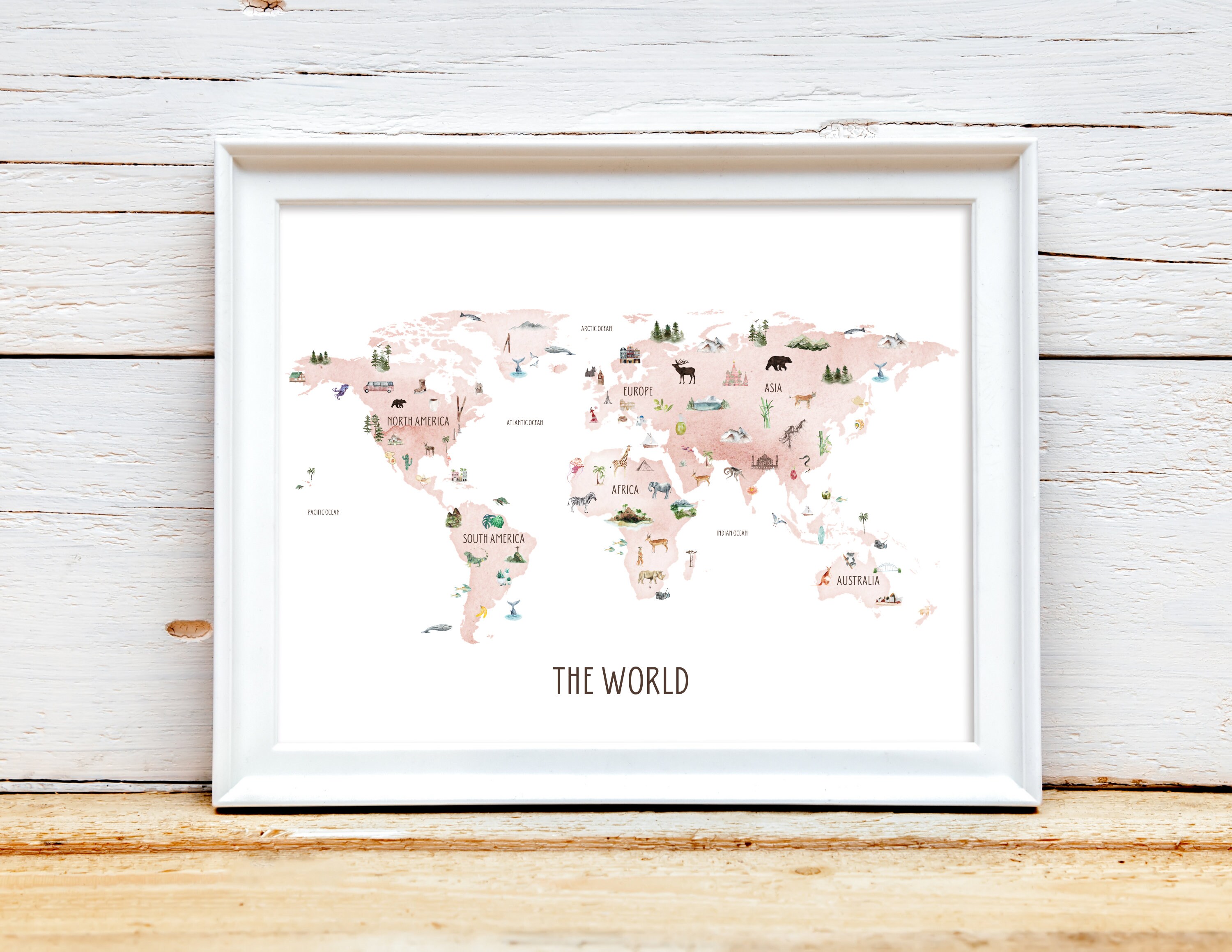 Blush World Map Digital Download Printable Atlas Nursery | Etsy