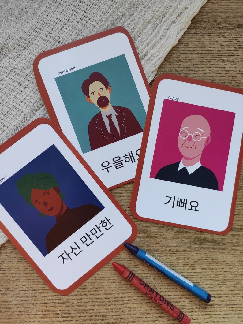 Korean Emotions Flashcards Digital Download Vocabulary - Etsy
