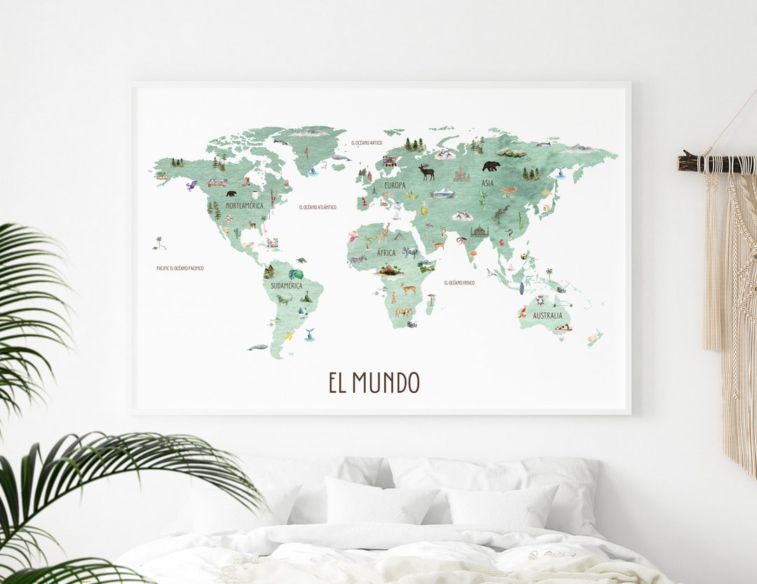 Spanish World Map | Digital Download, Printable, El Mundo, Español ...