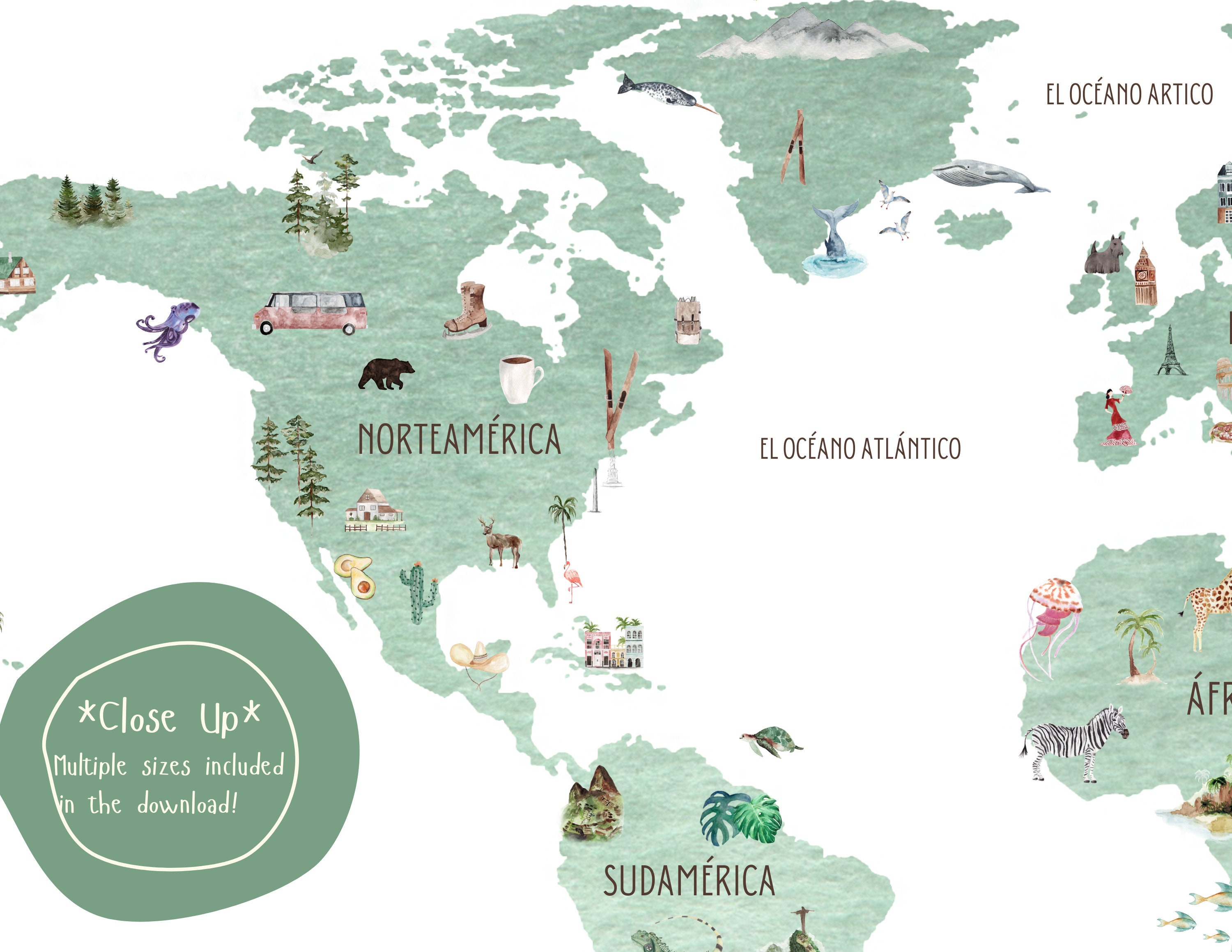 Spanish World Map Digital Download Printable El Mundo | Etsy